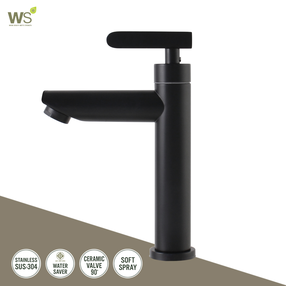 WS-2101M-BA ก๊อกอ่างล้างหน้าเดี่ยว สีดำ รุ่น POPO