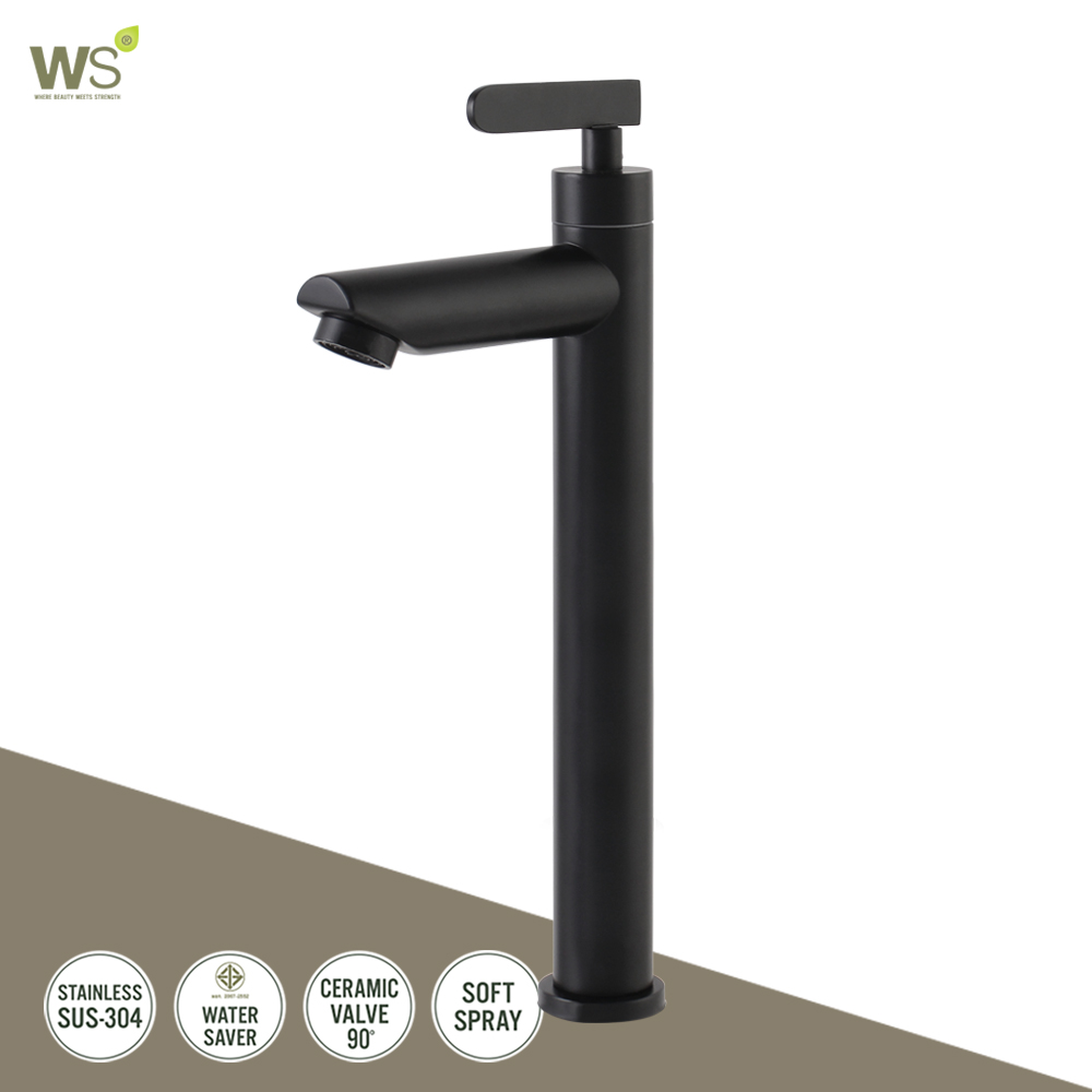 WS-2101H-BA ก๊อกอ่างล้างหน้าเดี่ยวทรงสูง สีดำ รุ่น POPO