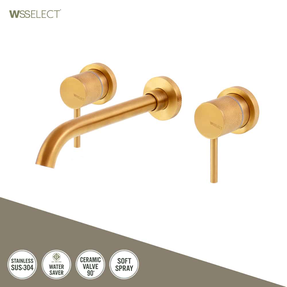 WSS-2054-G ก๊อกอ่างล้างหน้าน้ำผสม แบบฝังผนัง สีทอง