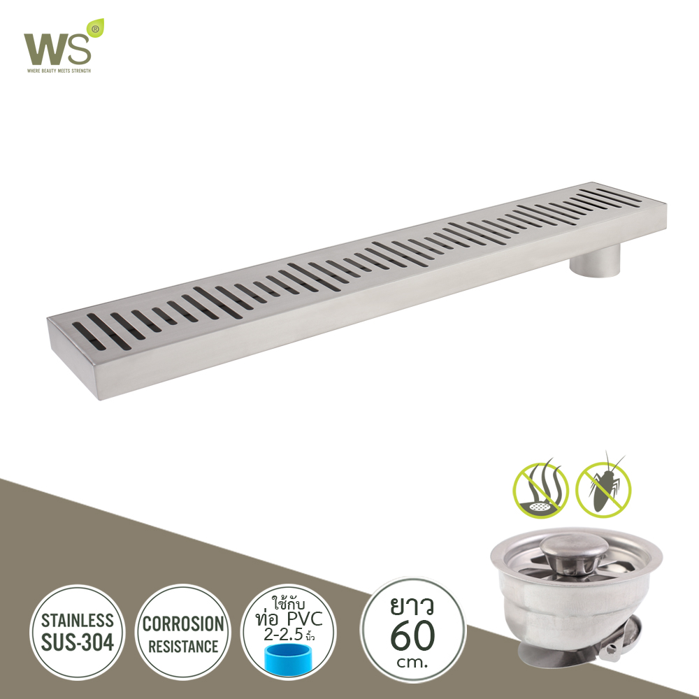 TSD-600F รางระบายน้ำสแตนเลส แบบหน้าตะแกรง ขนาด 60 ซม.