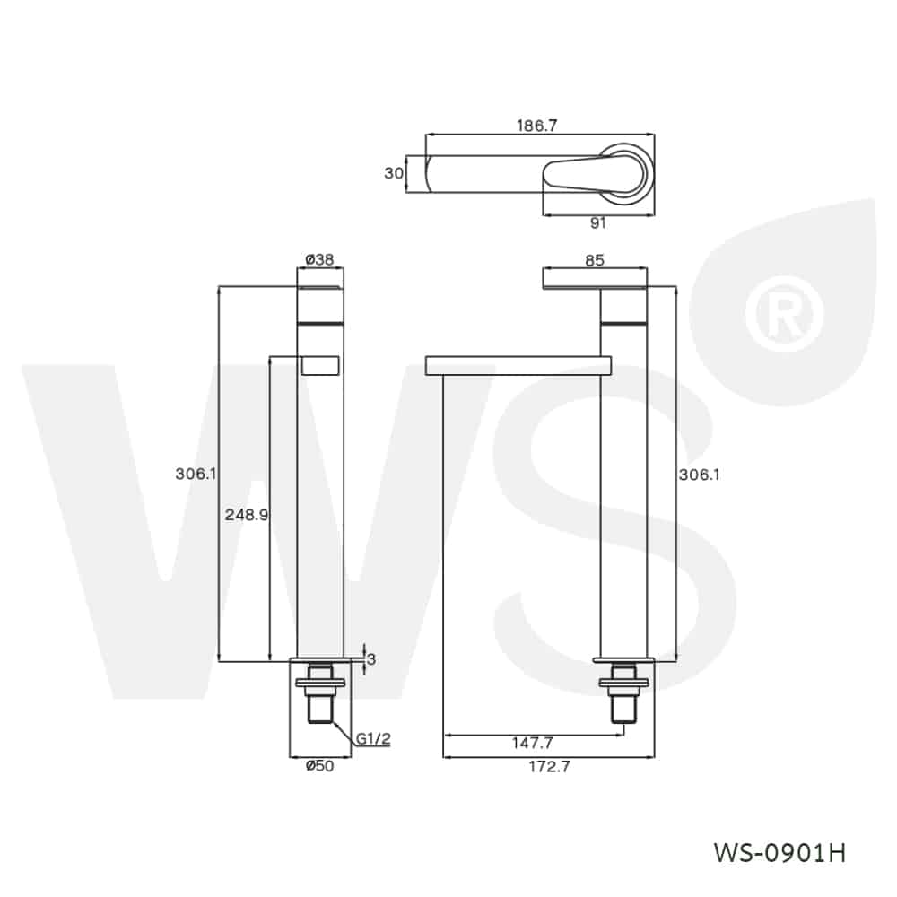 WS-0901H ก๊อกอ่างล้างหน้าเดี่ยว ทรงสูง รุ่น BLENDE