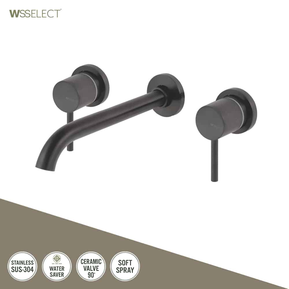 WSS-2054-BA ก๊อกอ่างล้างหน้าน้ำผสม แบบฝังผนัง สีเทาดำ