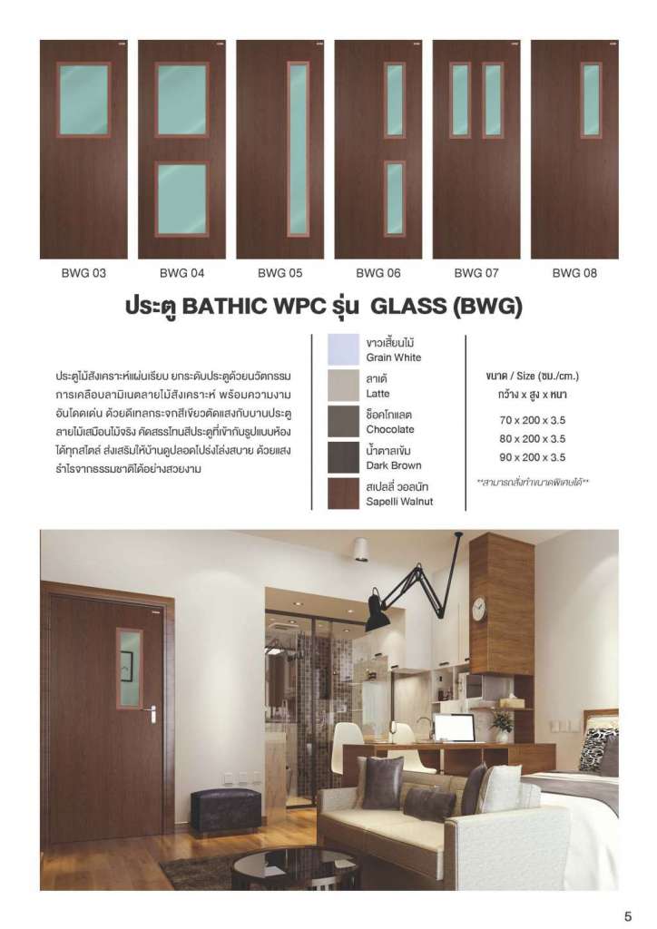 คลิกเลย ประตู Bathic Wpc รุ่น Glass แผ่นเรียบบานกระจก Bwg 08 ขนาด