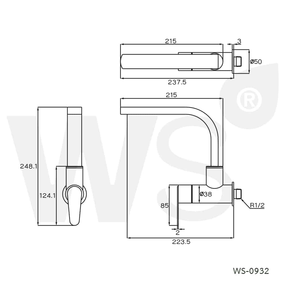WS-0932 ก๊อกซิงค์เดี่ยว แบบติดผนัง รุ่น BLENDE