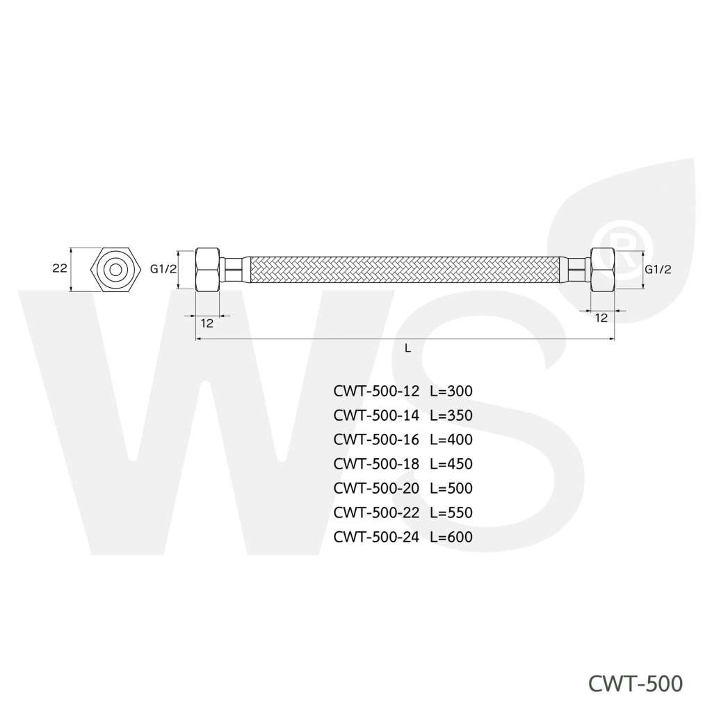 CWT-500-24 สายน้ำดีถักสแตนเลส ขนาด 60 ซม.