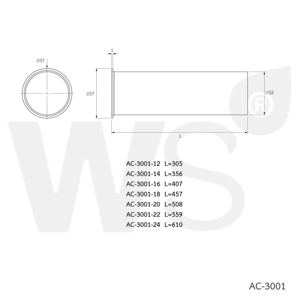 AC-3001-12 ท่อชาร์ปน้ำทิ้งสแตนเลส (OD 32 มม.) ขนาด 30 ซม.