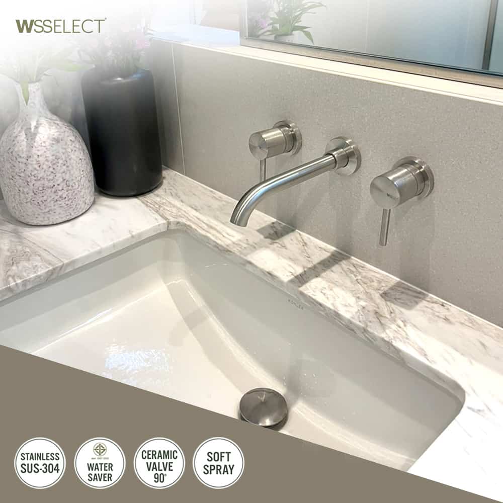 WSS-2054-BA ก๊อกอ่างล้างหน้าน้ำผสม แบบฝังผนัง สีเทาดำ